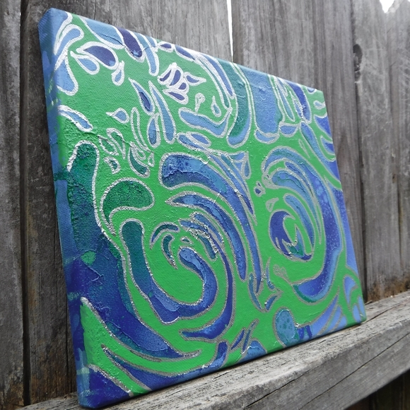 Art | Abstract Wall Art Blue And Green Splash 8x1 Paint Pour Artwork On ...